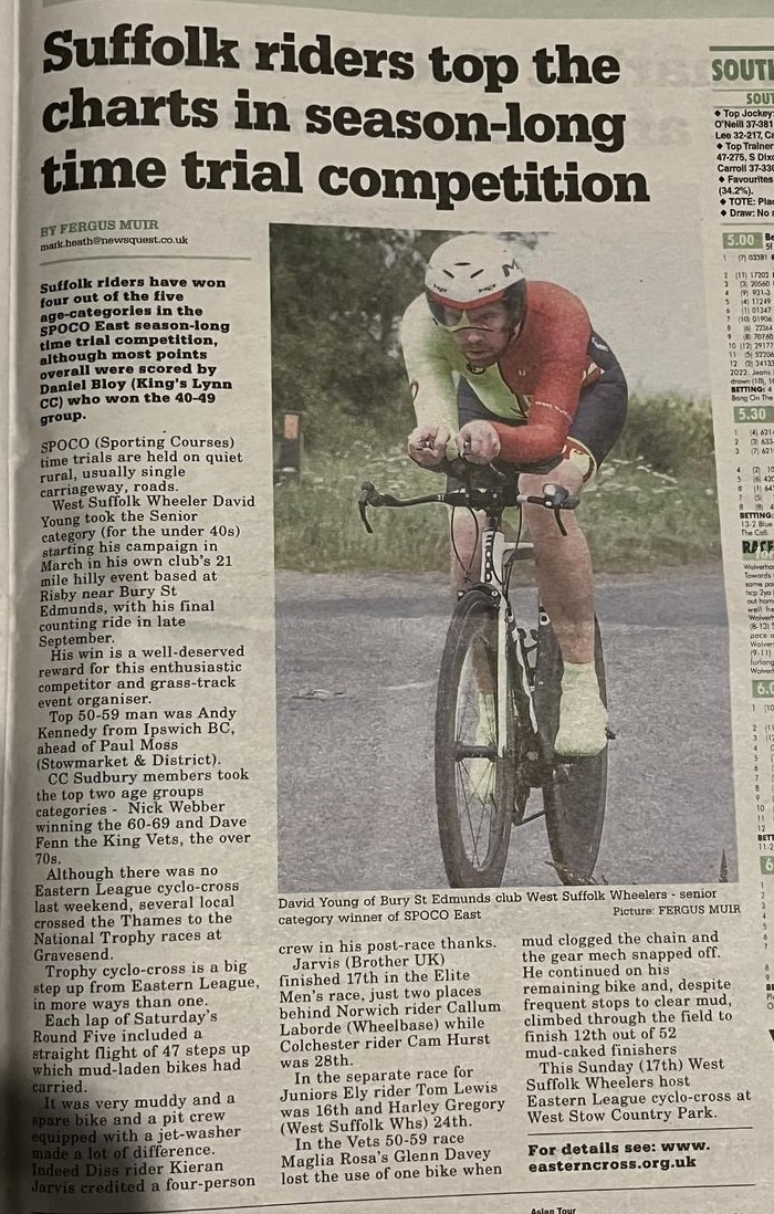 David tops the SPOCO East competition for 2023 | West Suffolk Wheelers